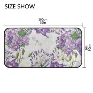 Christmas Kitchen Rugs Purple Hydrangea Lavender Non Slip Soft Kitchen Mats Floor Anti Fatigue Bath Rug Runner Doormats Carpet for Xmas Home Decor 39" X 20"