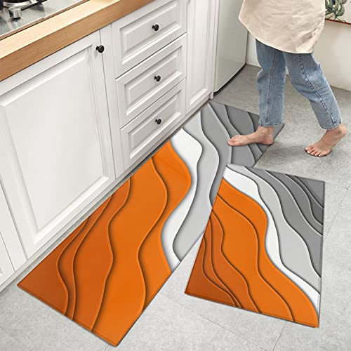 Teamery Kitchen Mats for Floor, Orange Grey Ombre Abstract Beach Kitchen Rugs, Kitchen Organization Anti-Fatigue Kitchen Mat, Kitchen Decor Runner Rug Room Decor Standing Desk Mats