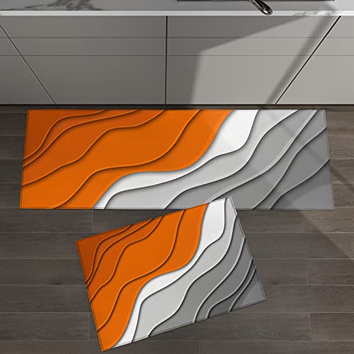 Teamery Kitchen Mats for Floor, Orange Grey Ombre Abstract Beach Kitchen Rugs, Kitchen Organization Anti-Fatigue Kitchen Mat, Kitchen Decor Runner Rug Room Decor Standing Desk Mats