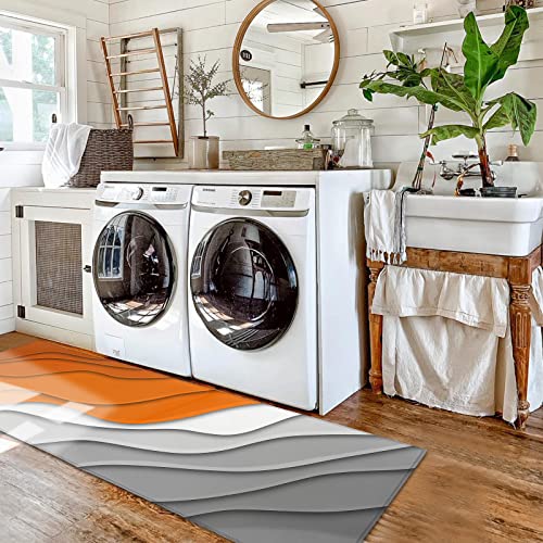 Teamery Kitchen Mats for Floor, Orange Grey Ombre Abstract Beach Kitchen Rugs, Kitchen Organization Anti-Fatigue Kitchen Mat, Kitchen Decor Runner Rug Room Decor Standing Desk Mats