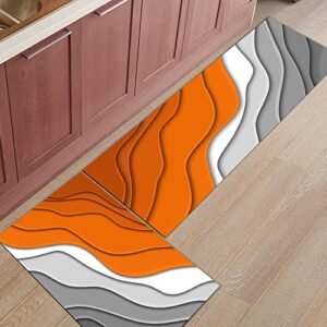 Teamery Kitchen Mats for Floor, Orange Grey Ombre Abstract Beach Kitchen Rugs, Kitchen Organization Anti-Fatigue Kitchen Mat, Kitchen Decor Runner Rug Room Decor Standing Desk Mats