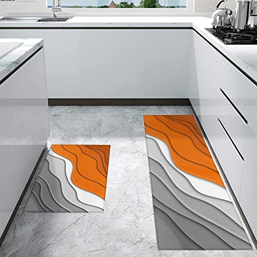 Teamery Kitchen Mats for Floor, Orange Grey Ombre Abstract Beach Kitchen Rugs, Kitchen Organization Anti-Fatigue Kitchen Mat, Kitchen Decor Runner Rug Room Decor Standing Desk Mats