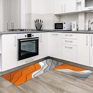 Teamery Kitchen Mats for Floor, Orange Grey Ombre Abstract Beach Kitchen Rugs, Kitchen Organization Anti-Fatigue Kitchen Mat, Kitchen Decor Runner Rug Room Decor Standing Desk Mats