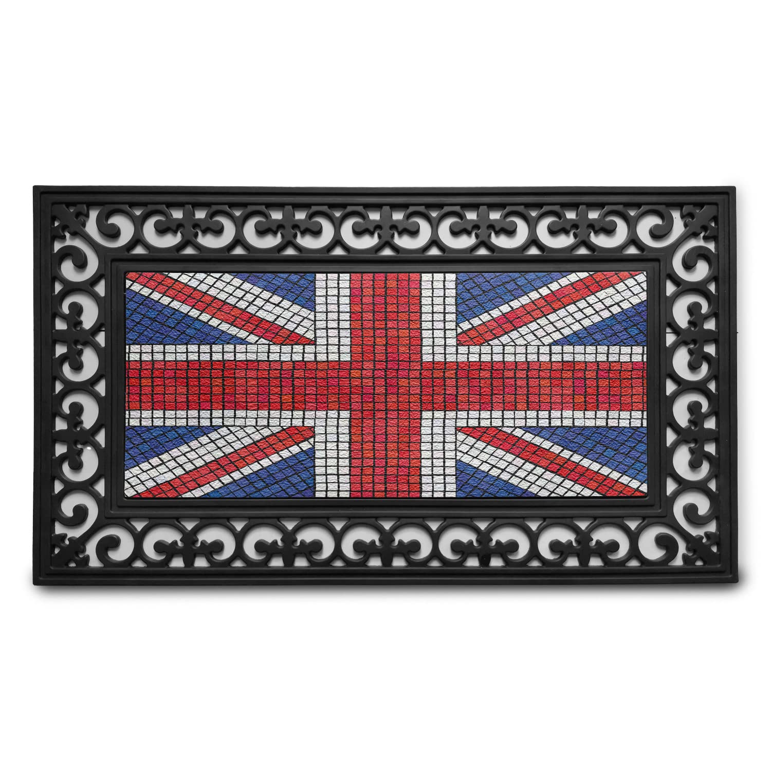 Ambesonne Union Jack Doormat, Mosaic Tiles Inspired Design British Flag National Identity Culture, Rectangle Entryway Welcome Mat for Front Door & Backyard, 17.3" x 29.3", Royal Blue Red White