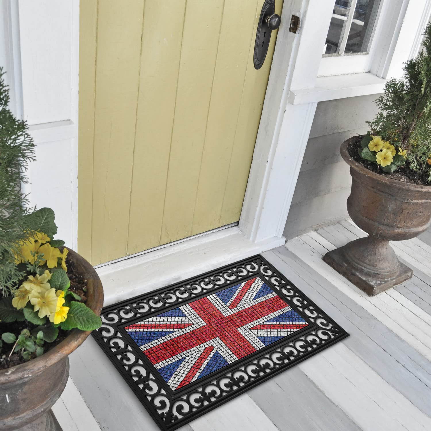 Ambesonne Union Jack Doormat, Mosaic Tiles Inspired Design British Flag National Identity Culture, Rectangle Entryway Welcome Mat for Front Door & Backyard, 17.3" x 29.3", Royal Blue Red White