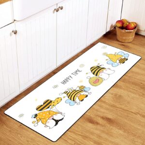 tsytma yellow bee gnomes kitchen rug hello spring floor mats washable non-slip bathroom rug runner laundry room home decor 39x20 inch