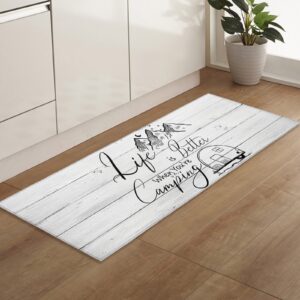 Kitchen Runner Rug, Life is Better When You are Camping Camper Rustic Old Wooden Non Slip Runner Carpet Door Mats Floor Mat for Laundry Bedside Bathroom Bedroom 18"X47.2"