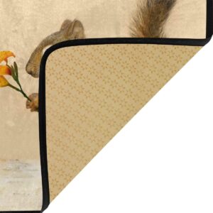 Fall Theme Squirrel Absorbent Kitchen Rugs Mat Non-Slip 39x20 Inch,Autumn Inspirational Quote Doormat Runner Rectangle Soft Floor Mat for Parlor Bathroom Home Decor