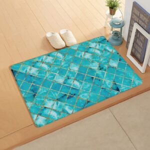 gold plaid antifatigue kitchen bath door mat cushioned runner rug,washable welcome floor sink mat,abstract marble green blue waterproof & non-slip comfort standing doormat for kitchen,18"x59"