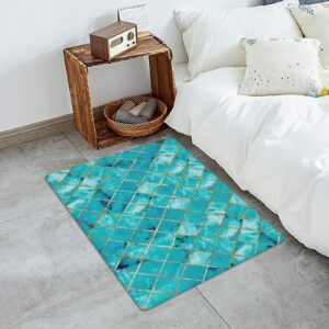 Gold Plaid Antifatigue Kitchen Bath Door Mat Cushioned Runner Rug,Washable Welcome Floor Sink Mat,Abstract Marble Green Blue Waterproof & Non-Slip Comfort Standing Doormat for Kitchen,18"x59"