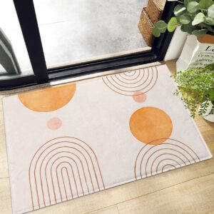 Indoor Doormat Boho Sun Mid Century Abstract Geometric,Shaggy Floor Mat with Non-Skid Backing Modern Minimalist Art,Machine Washable Plush Area Rug Carpets for Kitchen Nursery Bedroom 20x3in