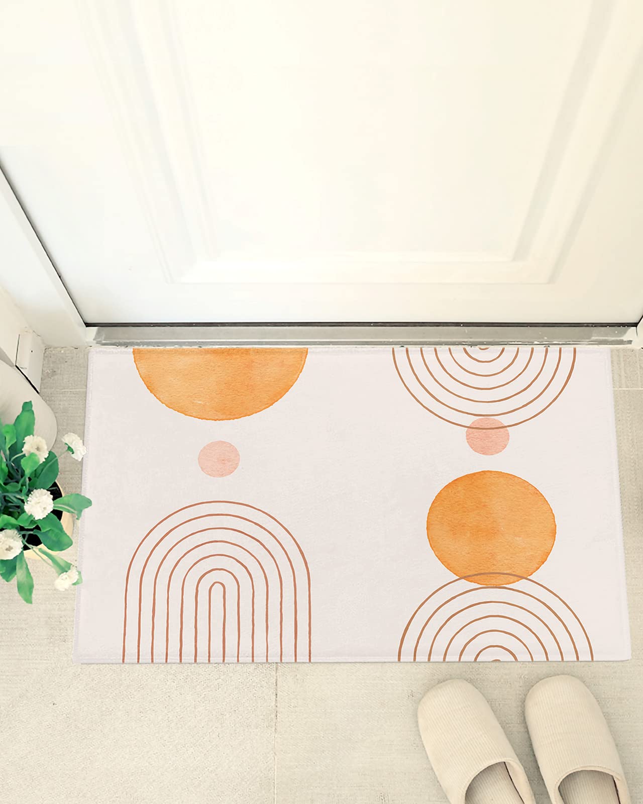 Indoor Doormat Boho Sun Mid Century Abstract Geometric,Shaggy Floor Mat with Non-Skid Backing Modern Minimalist Art,Machine Washable Plush Area Rug Carpets for Kitchen Nursery Bedroom 20x3in