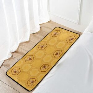 Yellow Bee Honeycomb Hive Kitchen Rug Floor Mat Anti Fatigue Kitchen Mats 39 x 20 in Non Slip Absorbent Cushion Comfort Standing Mat Carpet for Home Decor