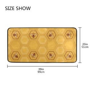 Yellow Bee Honeycomb Hive Kitchen Rug Floor Mat Anti Fatigue Kitchen Mats 39 x 20 in Non Slip Absorbent Cushion Comfort Standing Mat Carpet for Home Decor