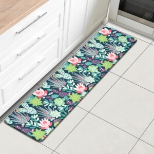 qiyi floor comfort mat 1 piece green succulent kitchen rug waterproof laundry standing runner non skid washable doormat anti fatigue foam cushioned sink rug 17" w x 71" l - multicolor cactus flowers