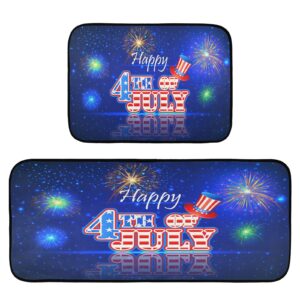 independence day july 4th kitchen rug mats 2pcs non slip 47" x 20" + 28" x 20" kitchen carpet floor mat hallway rugs anti fatigue doormat