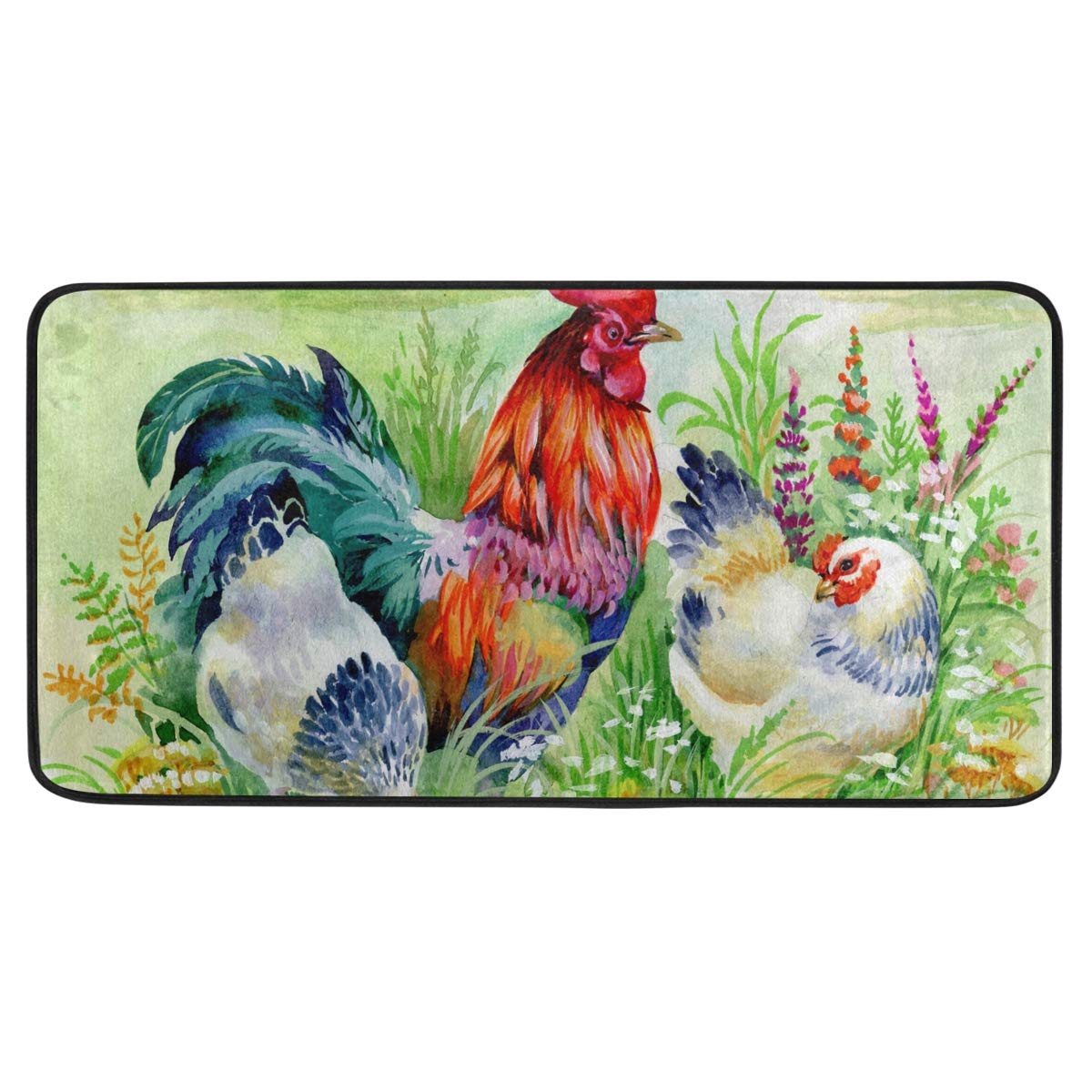 Chicken and Rooster in The Grass Vintage Kitchen Mat Rugs Cushioned Chef Soft Non-Slip Floor Mats Washable Doormat Bathroom Runner Area Rug Carpet