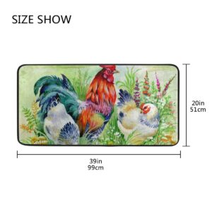 Chicken and Rooster in The Grass Vintage Kitchen Mat Rugs Cushioned Chef Soft Non-Slip Floor Mats Washable Doormat Bathroom Runner Area Rug Carpet