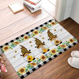 sunflower gnome bee plaid black and white wood grainbathroom shower mat doormat non slip,floor rug absorbent carpets floor mat home decor for kitchen bedroom rug, 16"x 24"