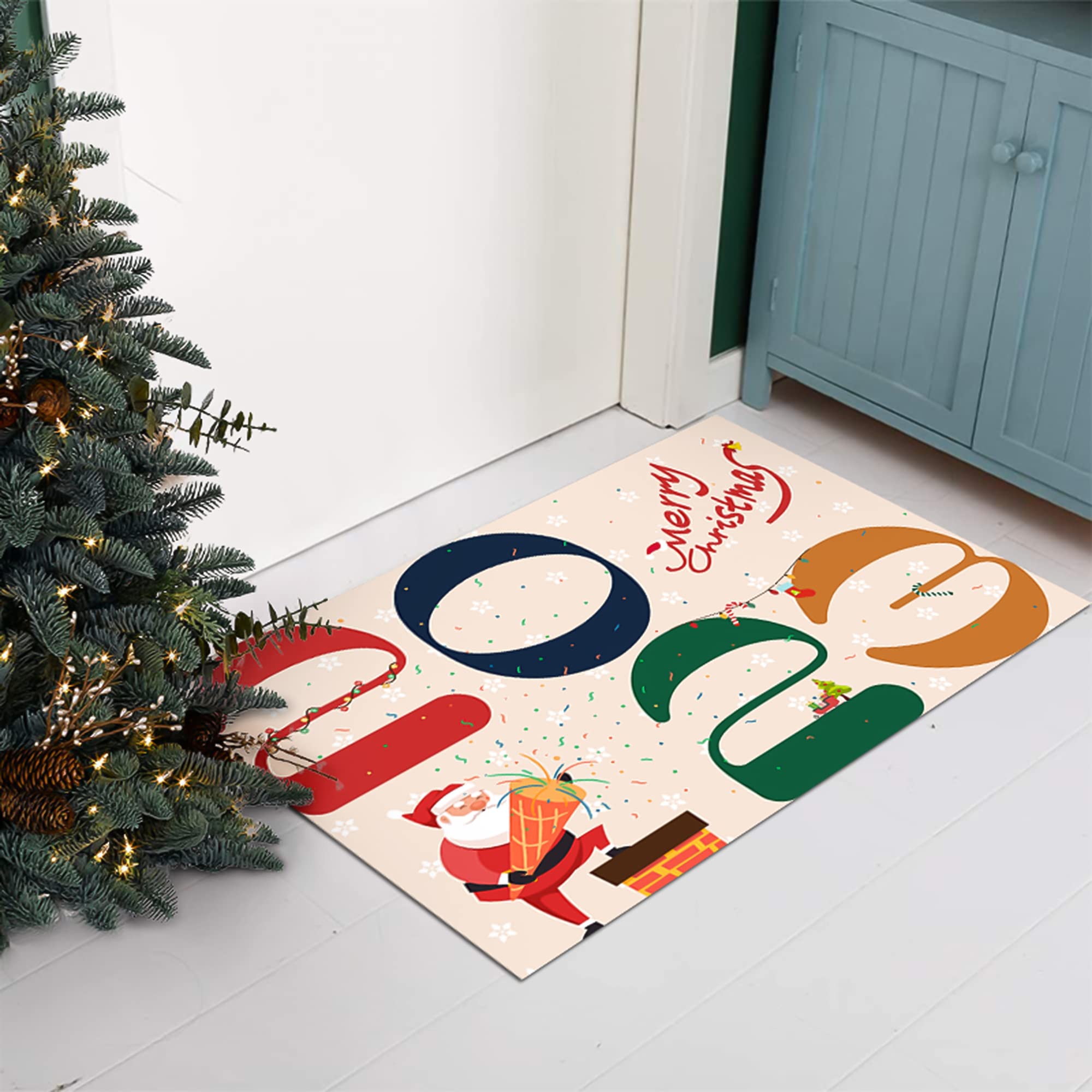 MOLOY ZOVM Merry Christmas Kitchen Mats New Year Doormat Sets Runner Rug Anti-Slip Home Decor Bedroom 15.7" x 23.6"