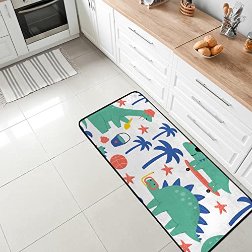 Kitchen Mat Rug Comfort Standing Mat Cute Cartoon Dinosaurs Soft Absorbent Runner Rug for Hallway Entryway Bathroom 39x20 inch