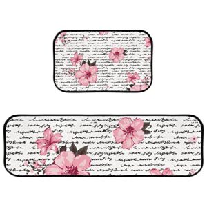 vantaso kitchen floor mat rug flower set of 2 cushioned non-slip comfort runner rugs pink