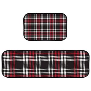 vantaso kitchen floor mat rug red plaid checkered tartan set of 2 cushioned non-slip comfort runner rugs