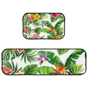 vantaso kitchen floor mat rug tropical pineapples palm flowers set of 2 cushioned non-slip comfort runner rugs