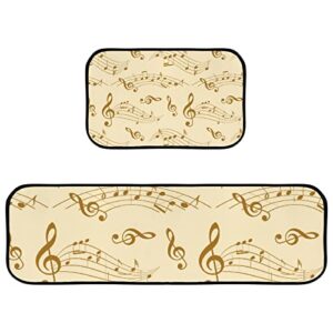 vantaso kitchen floor mat rug beige wavy music notes set of 2 cushioned non-slip comfort runner rugs