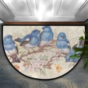 blue bird branch half round door mat, non-slip welcome entrance way rug, rubber door mats, 24 x 36 wear resistant semi circle floor mats area rugs for home kitchen patio