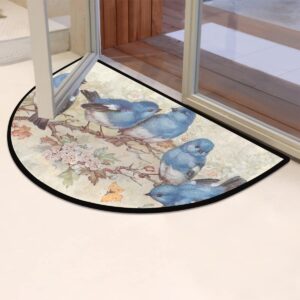 Blue Bird Branch Half Round Door Mat, Non-Slip Welcome Entrance Way Rug, Rubber Door Mats, 24 x 36 Wear Resistant Semi Circle Floor Mats Area Rugs for Home Kitchen Patio