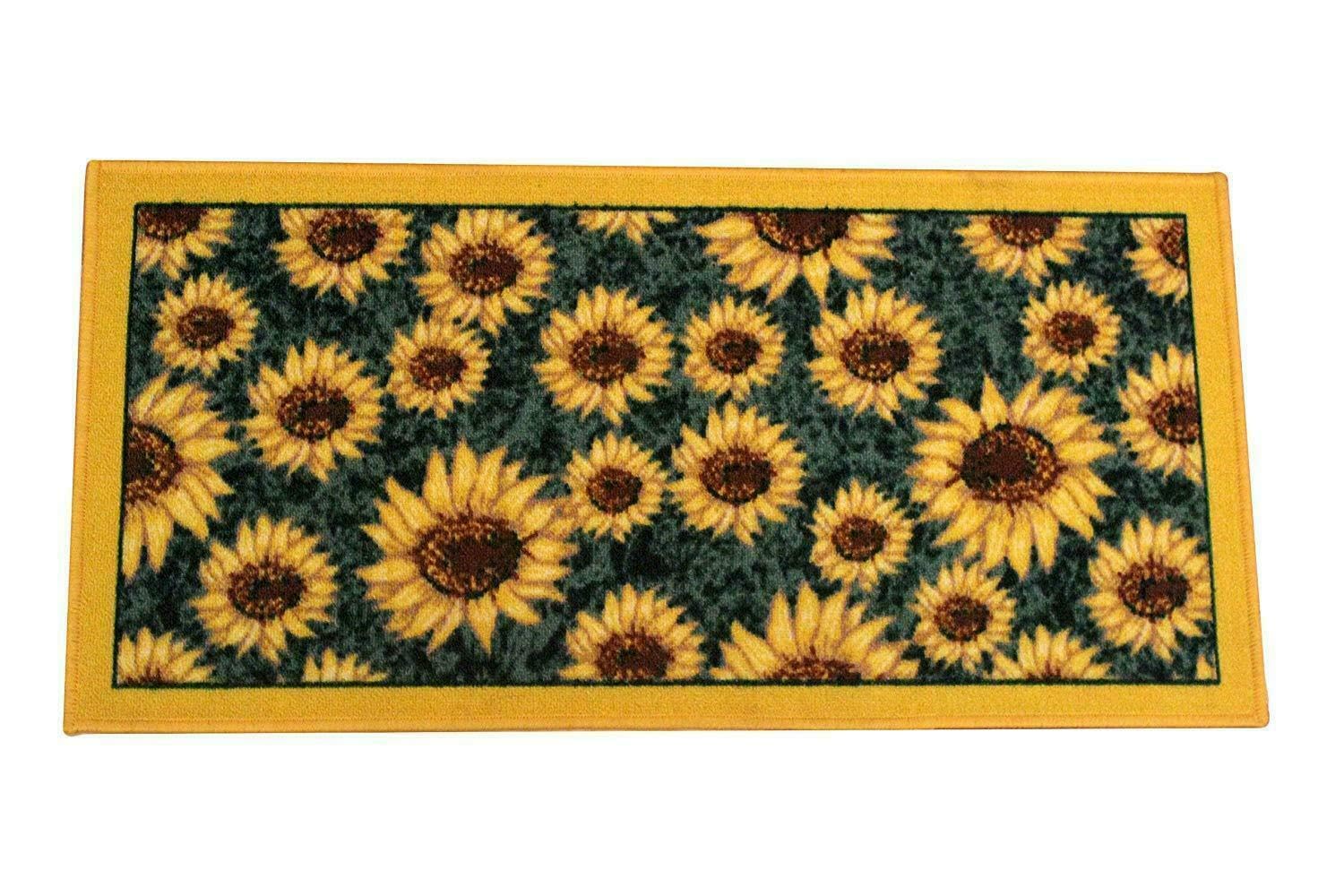 Kashi Home Kitchen Rug, Printed Area Rug, Durable Floor, Door Mat, Farmhouse Non-Slip Carpet Latex Backing Beautiful Design, Sunflower 20x40 Rectangle