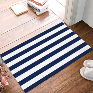 door mat for bedroom decor, navy blue and white stripe floor mats, holiday rugs for living room, absorbent non-slip bathroom rugs home decor kitchen mat area rug 18x30 inch