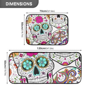 Emelivor Day Dead Sugar Skulls Kitchen Rugs and Mats Set 2 Piece Non Slip Washable Runner Rug Set of 2 for Kitchen Floor Home Decorative Laundry