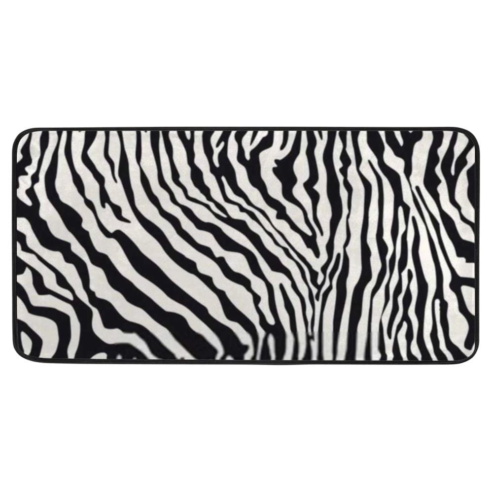 Long Kitchen Rugs Non Slip Washable Bath Mat Kitchen Runner Rug Zebra Texture Black White Stripes Water Absorption Quick Drying Anti Fatigue Comfort Flooring Carpet 39 x 20 inch