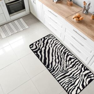 Long Kitchen Rugs Non Slip Washable Bath Mat Kitchen Runner Rug Zebra Texture Black White Stripes Water Absorption Quick Drying Anti Fatigue Comfort Flooring Carpet 39 x 20 inch