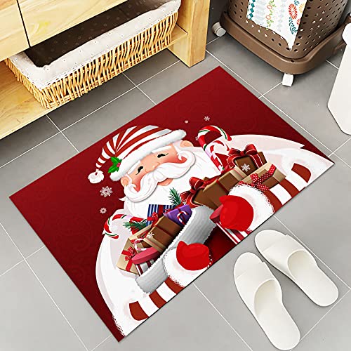 2 Piece Santa Claus Kitchen Rug Set Merry Christmas Indoor Floor Mats for Winter, Xmas Door Mat Runner Rug Carpet Mat for Kitchen Home Decor (15.7" x 23.6"+15.7" x 47.2") - Santa Claus Hold Gifts