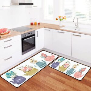 kitchen rugs set bouquet flower teapot set graphic about flower kitchen mat for floor non-slip washable kitchen runner doormat bath rug carpet comfort standing mats decorations