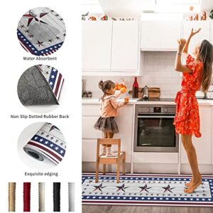 Independence Day Kitchen Rugs Sets 2 Piece Floor Mats American USA Flag Day Theme Stars Red Stripe Doormat Non-Slip Rubber Backing Area Rugs Carpet Inside Door Mat Pad Sets-15.7" x 23.6"+15.7" x 47.2"