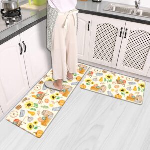 colorful star pumpkin sunflower kitchen mats for floor 2 pcs yellow leather kitchen rug set waterproof non-slip anti fatigue mat for kitchen laundry decor 17"x29"+17" x47 sunflower pumpkin harvest