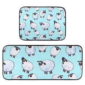 cute sheep kitchen rugs and mat 2 pieces set cushioned anti fatigue kitchen mat non slip comfort standing rug washable farmhouse decor for indoor outdoor