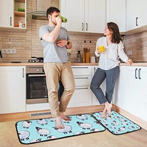 Cute Sheep Kitchen Rugs and Mat 2 Pieces Set Cushioned Anti Fatigue Kitchen Mat Non Slip Comfort Standing Rug Washable Farmhouse Decor for Indoor Outdoor