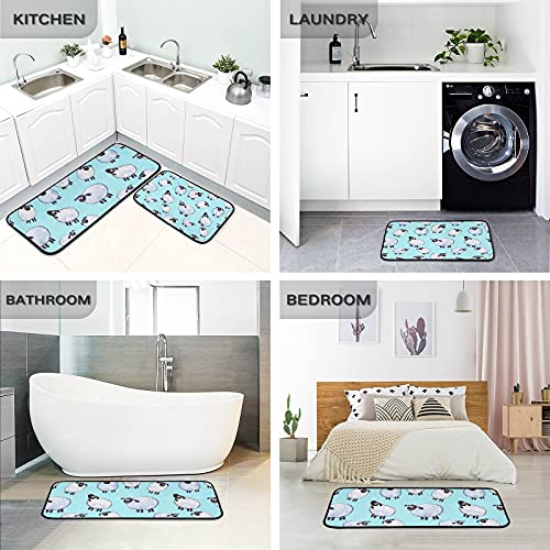 Cute Sheep Kitchen Rugs and Mat 2 Pieces Set Cushioned Anti Fatigue Kitchen Mat Non Slip Comfort Standing Rug Washable Farmhouse Decor for Indoor Outdoor