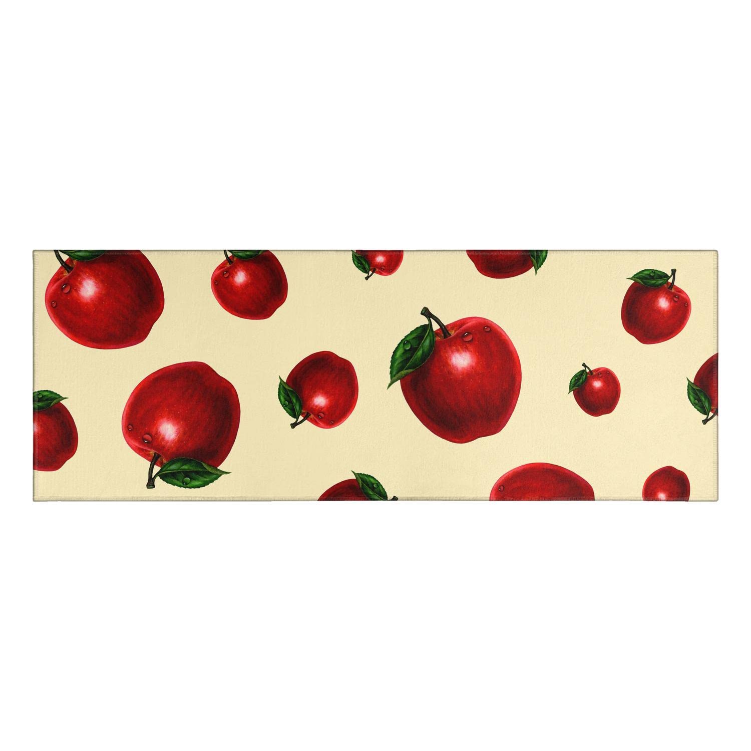 Invuni Multifunctional Long Strip Apple Rugs Summer Series Non-Slip Backed Mat Apple Doormat, Fruit Kitchen Mats Set of 2 (17" X 47"+17" X 30")