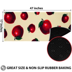 Invuni Multifunctional Long Strip Apple Rugs Summer Series Non-Slip Backed Mat Apple Doormat, Fruit Kitchen Mats Set of 2 (17" X 47"+17" X 30")