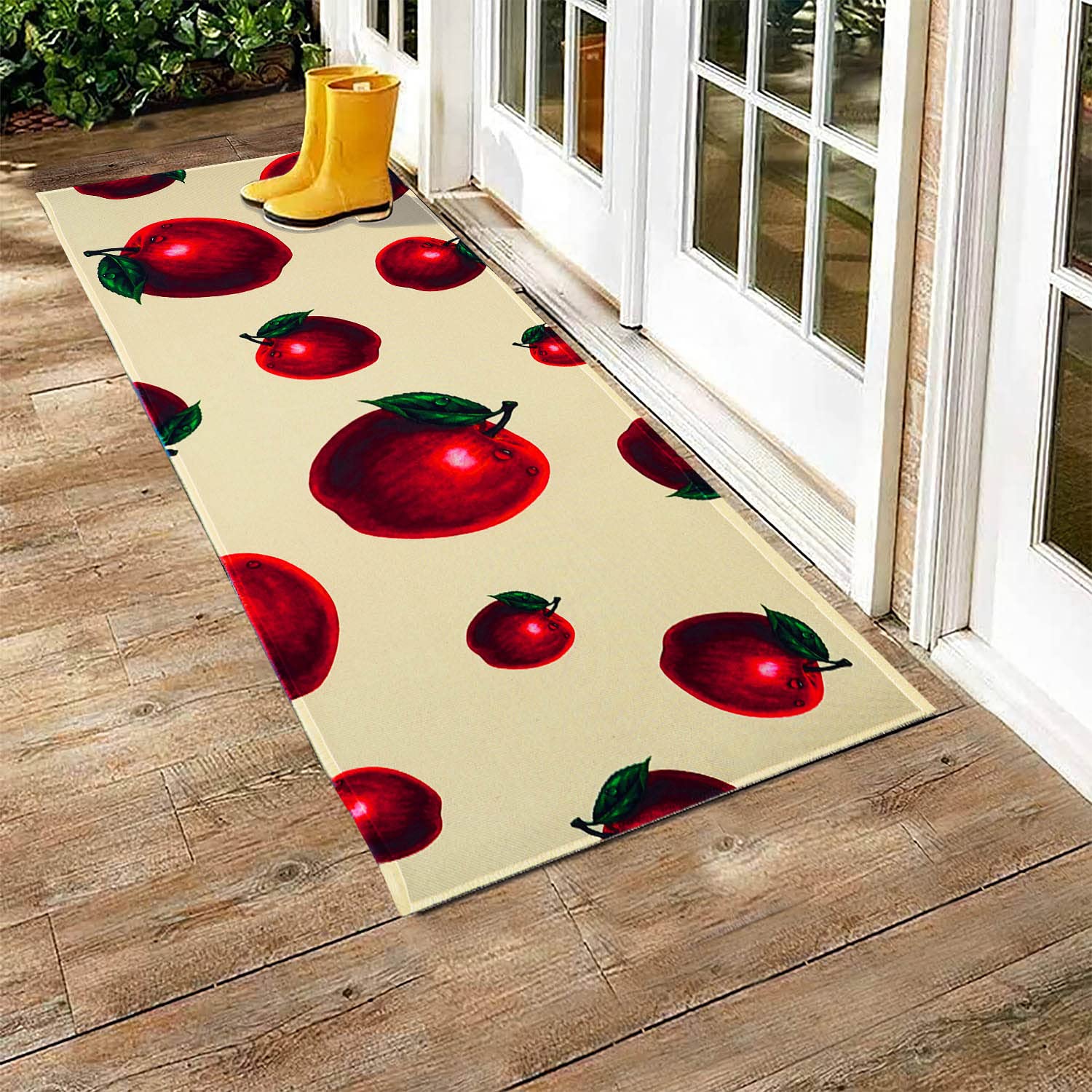 Invuni Multifunctional Long Strip Apple Rugs Summer Series Non-Slip Backed Mat Apple Doormat, Fruit Kitchen Mats Set of 2 (17" X 47"+17" X 30")