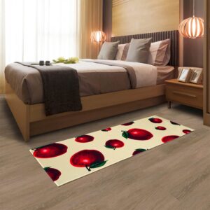 Invuni Multifunctional Long Strip Apple Rugs Summer Series Non-Slip Backed Mat Apple Doormat, Fruit Kitchen Mats Set of 2 (17" X 47"+17" X 30")