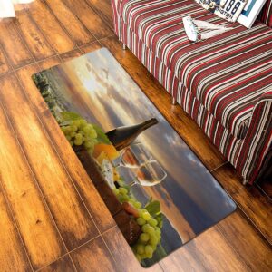 Wine Barrels Grape Antifatigue Kitchen Bath Door Mat Cushioned Runner Rug,Washable Welcome Floor Sink Mat,Retro Farm Theme Grape Sunset Waterproof & Non-Slip Comfort Standing Doormat,18"x59"