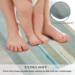 RYANZA 2 Pieces Kitchen Rugs, Abstract Anti Fatigue Non Slip Cushioned Blue and Grey Stripe Art Painting Comfort Indoor Floor Mat Runner Rug Set for Laundry Office Sink Bathroom (17"x48"+17"x24")