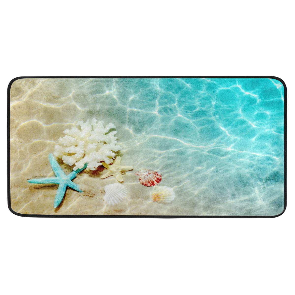 Starfish Coral and Seashell On The Summer Beach Kitchen Rugs Non-Slip Kitchen Mats Sea Bath Runner Rug Doormats Area Mat Rugs Carpet for Home Decor 39" X 20"